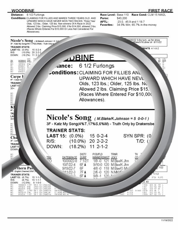 Race Sheets , Since 1970 - Today's Racing Digest